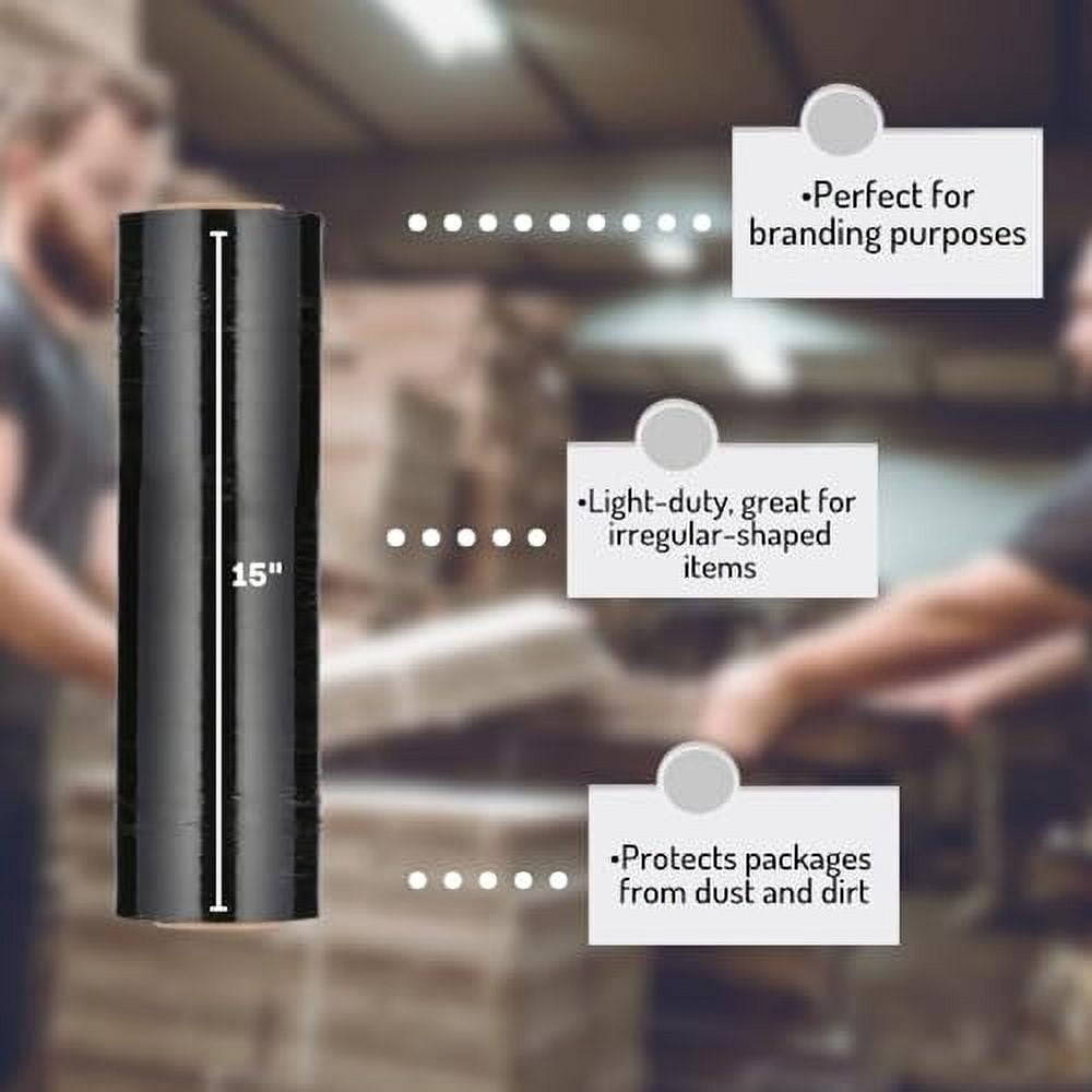 PSBM Black Stretch Wrap, 15 Inch x 1476 Feet, 4 Pack, Tinted Pre-Stretched Shrink Wrap Film for ...