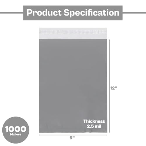 PSBM Clear Poly Mailers, 9x12 Inch, 1000 Pack, Shipping Envelope with ...