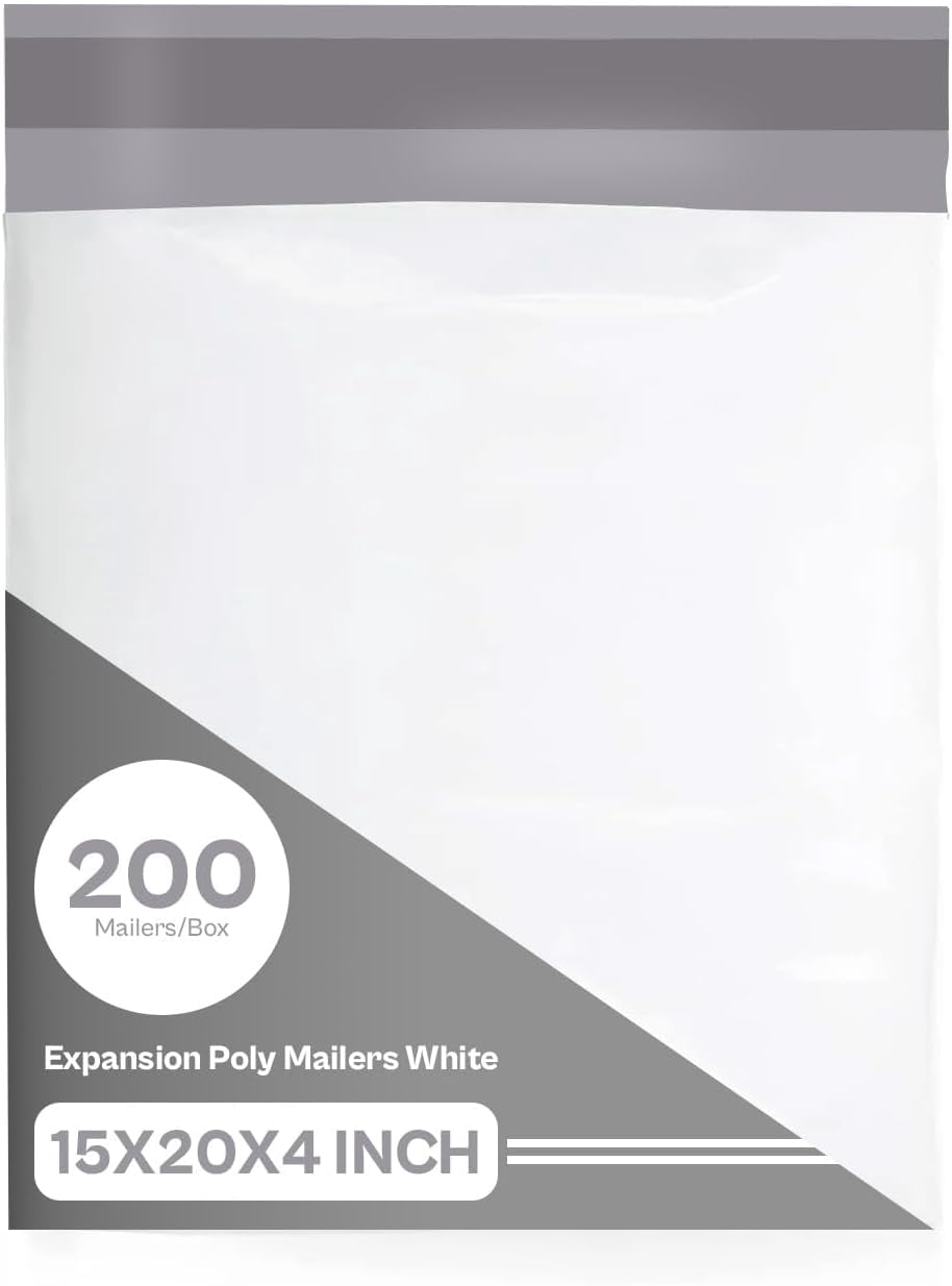 PSBM Expansion Poly Mailers, 15x20 Inch, 200 Pack, Expandable Gusseted ...
