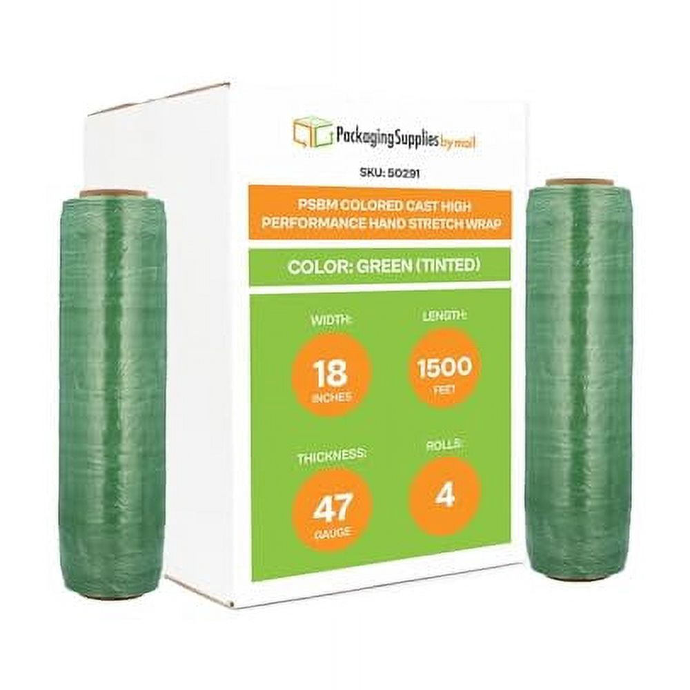 PSBM Green Stretch Wrap, 4 Pack, 18 Inch x 1500 Feet, 47 Gauge, Tinted ...
