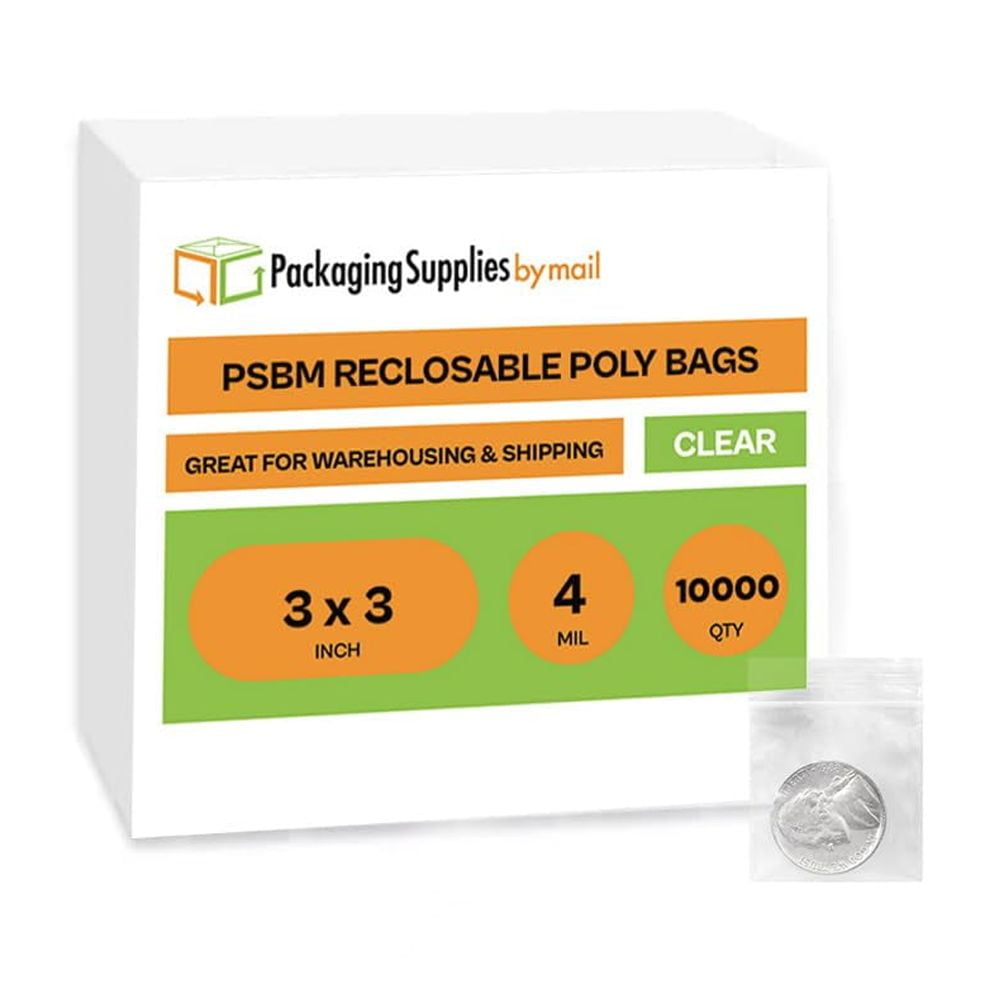 PSBM Clear Reclosable Zipper Bags 3" x 3" 4 Mil Leakproof Bags Small Jewelry, Parts and Crafts ...