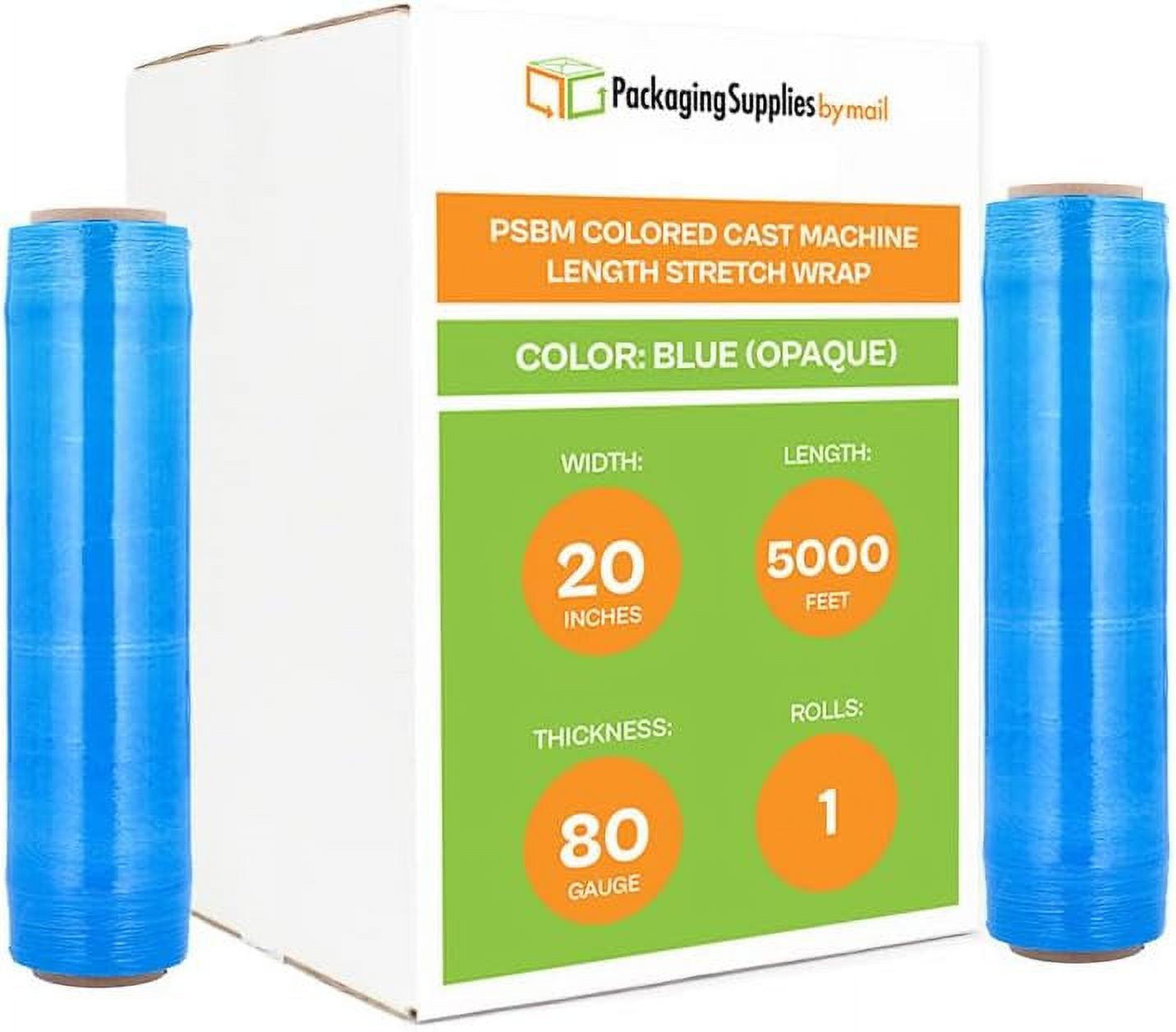 PSBM Machine Blue Stretch Wrap, 1 Pack, 20 Inch x 5000 Feet, 80 Gauge ...