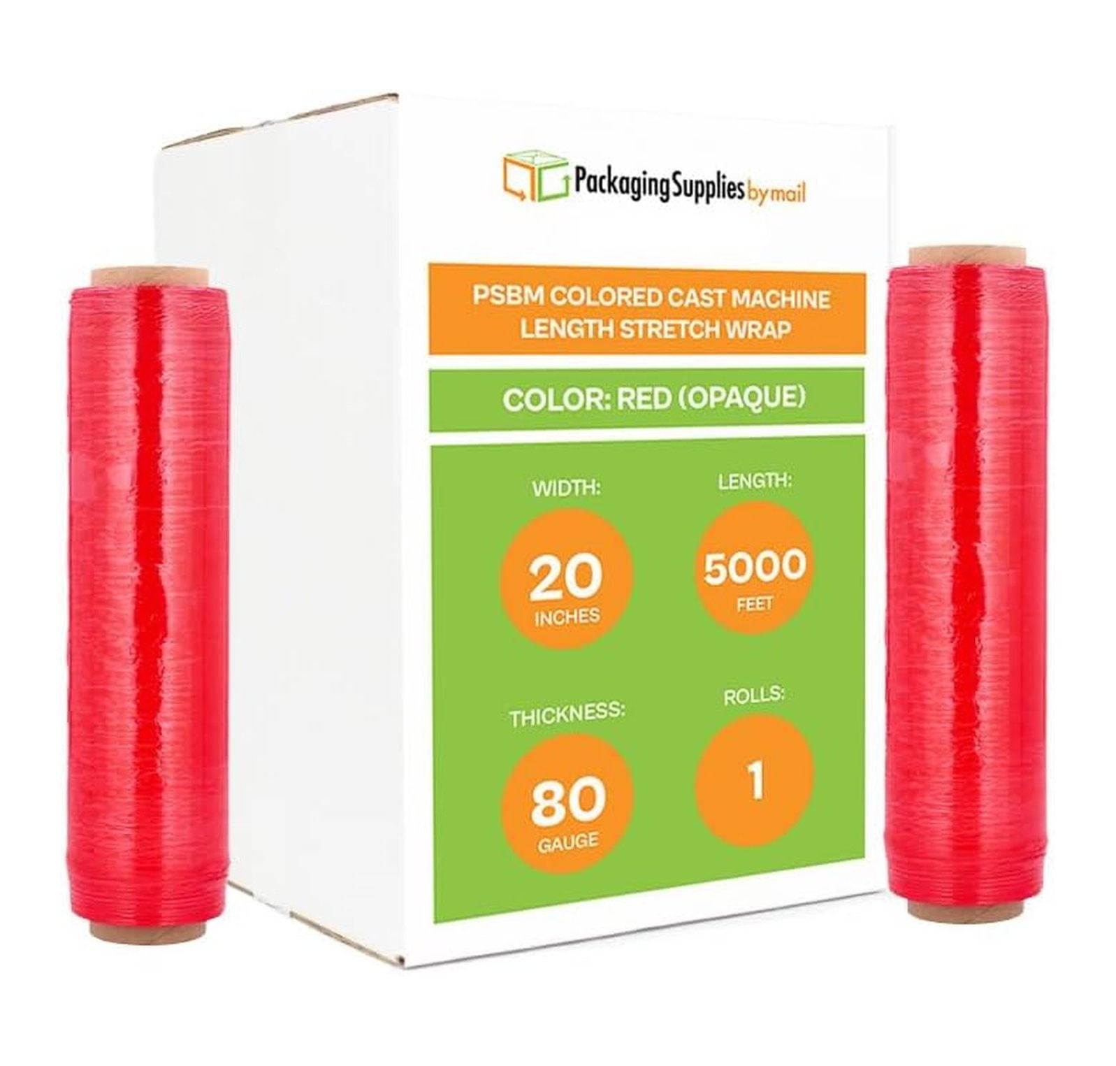 PSBM Machine Red Stretch Wrap, 1 Pack, 20 Inch x 5000 Feet, 80 Gauge ...