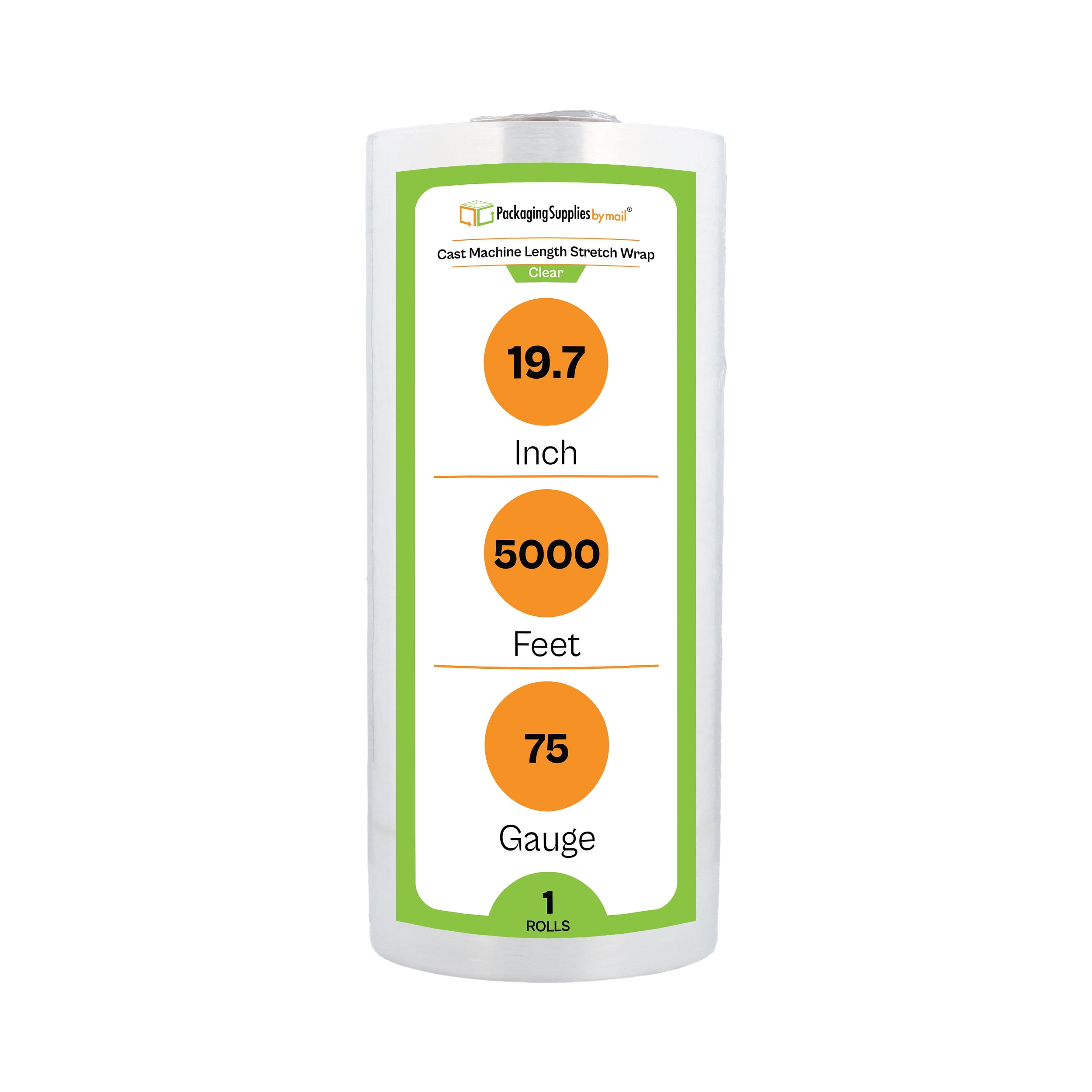 PSBM Machine Stretch Wrap 19.7" x 5000' 1 Roll 75 Gauge Clear Plastic ...