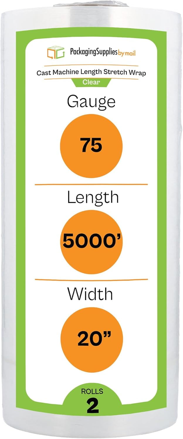 PSBM Machine Stretch Wrap, 2 Pack, 19.7 Inch x 5000 Feet, 75 Gauge ...