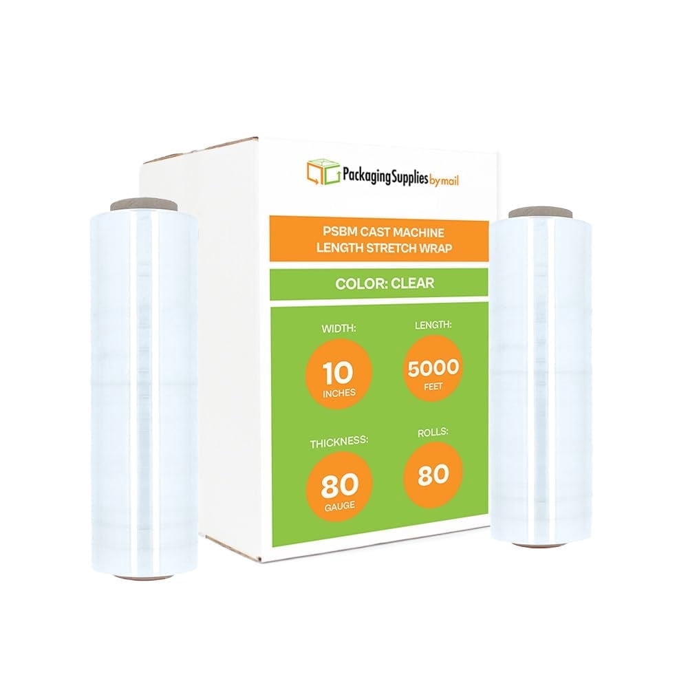 PSBM Machine Stretch Wrap 10" x 5000' 80 Rolls 80 Gauge Clear Plastic ...