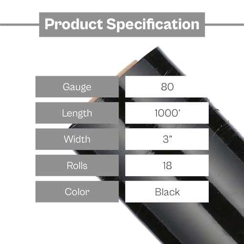 PSBM Mini Black Stretch Wrap with Handle, 18 Pack, 3 Inch x 1000 Feet ...