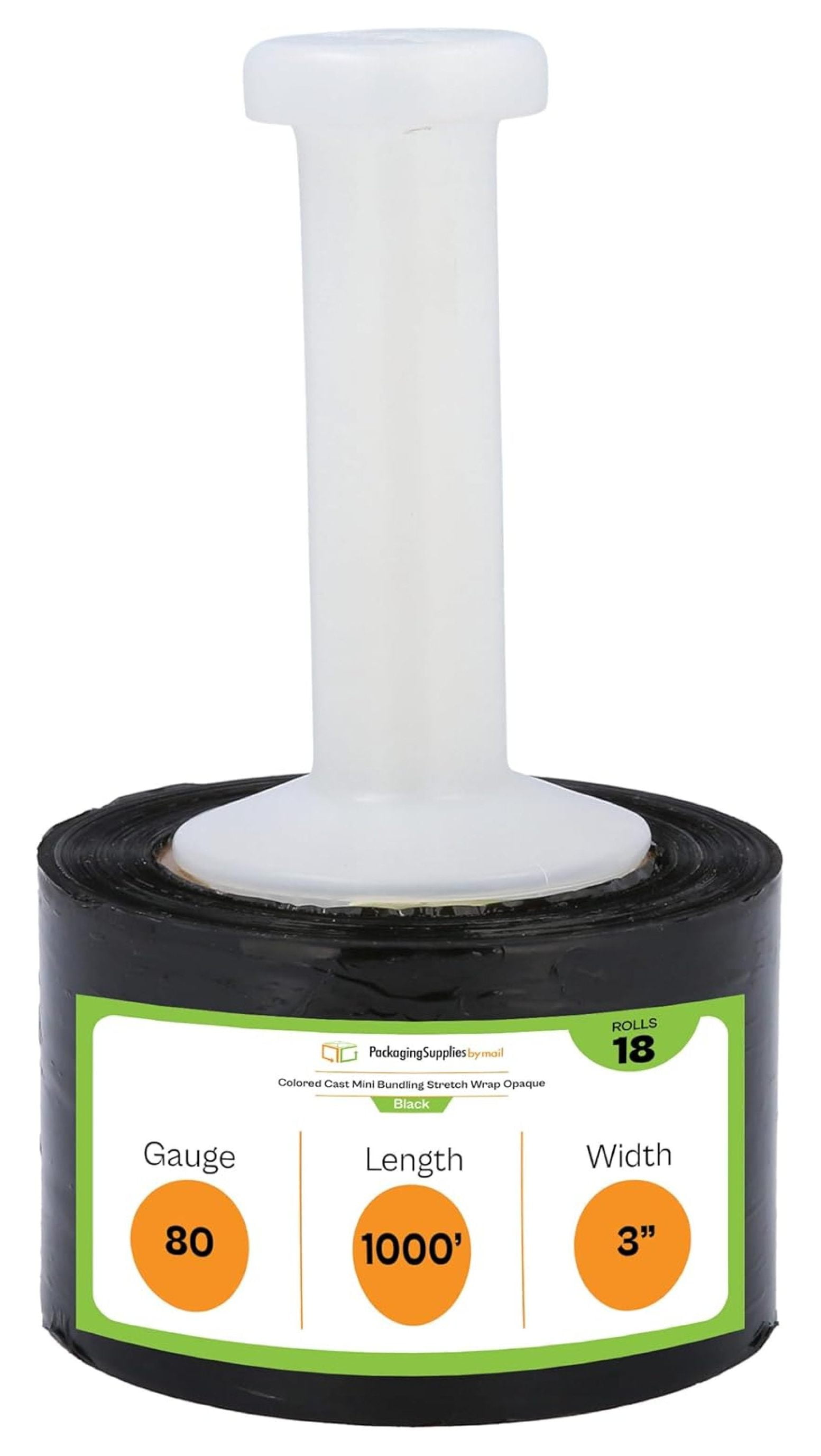 PSBM Mini Black Stretch Wrap with Handle, 18 Pack, 3 Inch x 1000 Feet, Dark/Opaque Tint Plastic ...