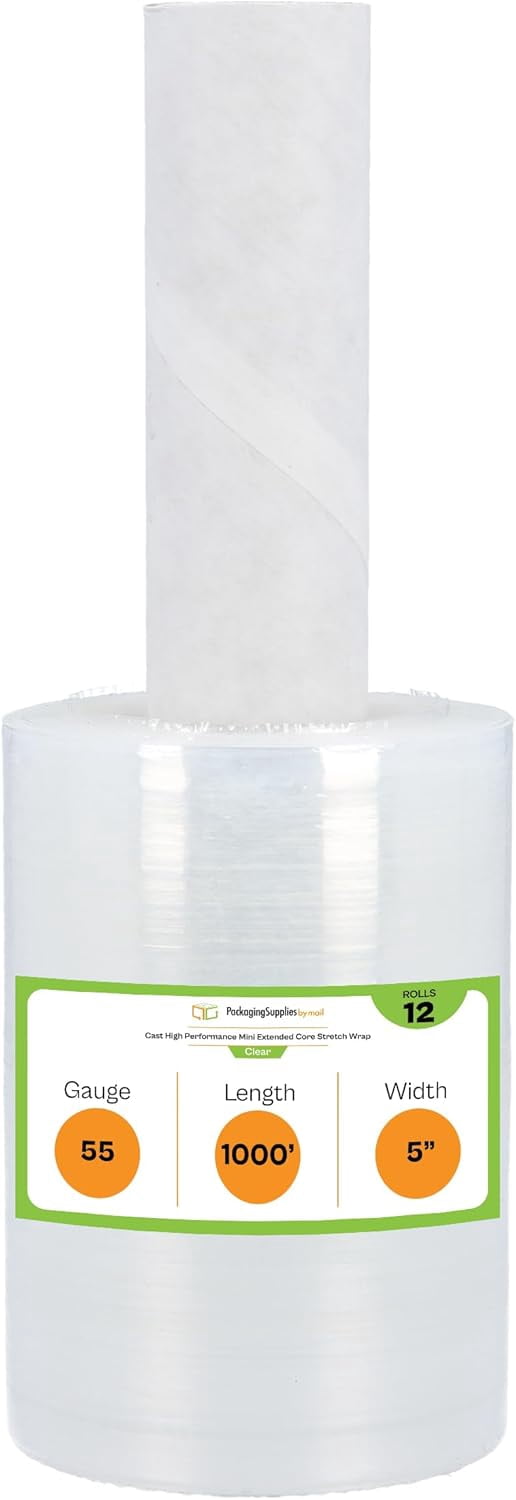PSBM Mini Stretch Wrap with Extended Core Handle, 12 Pack, 5 Inch x ...