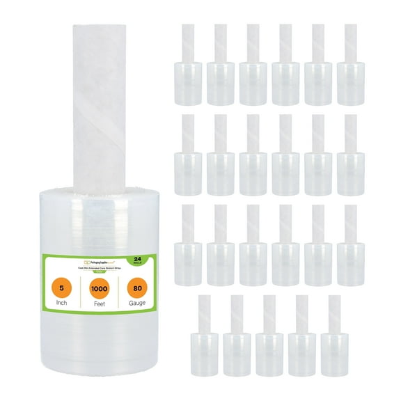 PSBM Mini Hand Stretch Wrap 5" x 1000' 24 Rolls 80 Gauge Clear Shrink ...