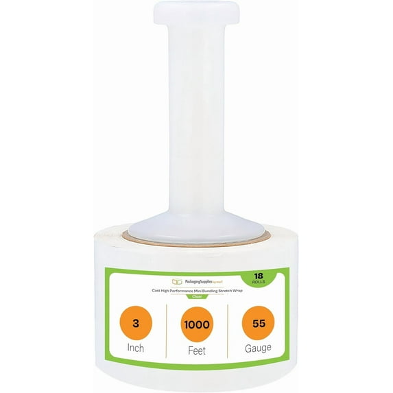 PSBM Mini Stretch Wrap with Handle, 18 Pack, 3 Inch x 1000 Feet, 55 Gauge, Clear High ...