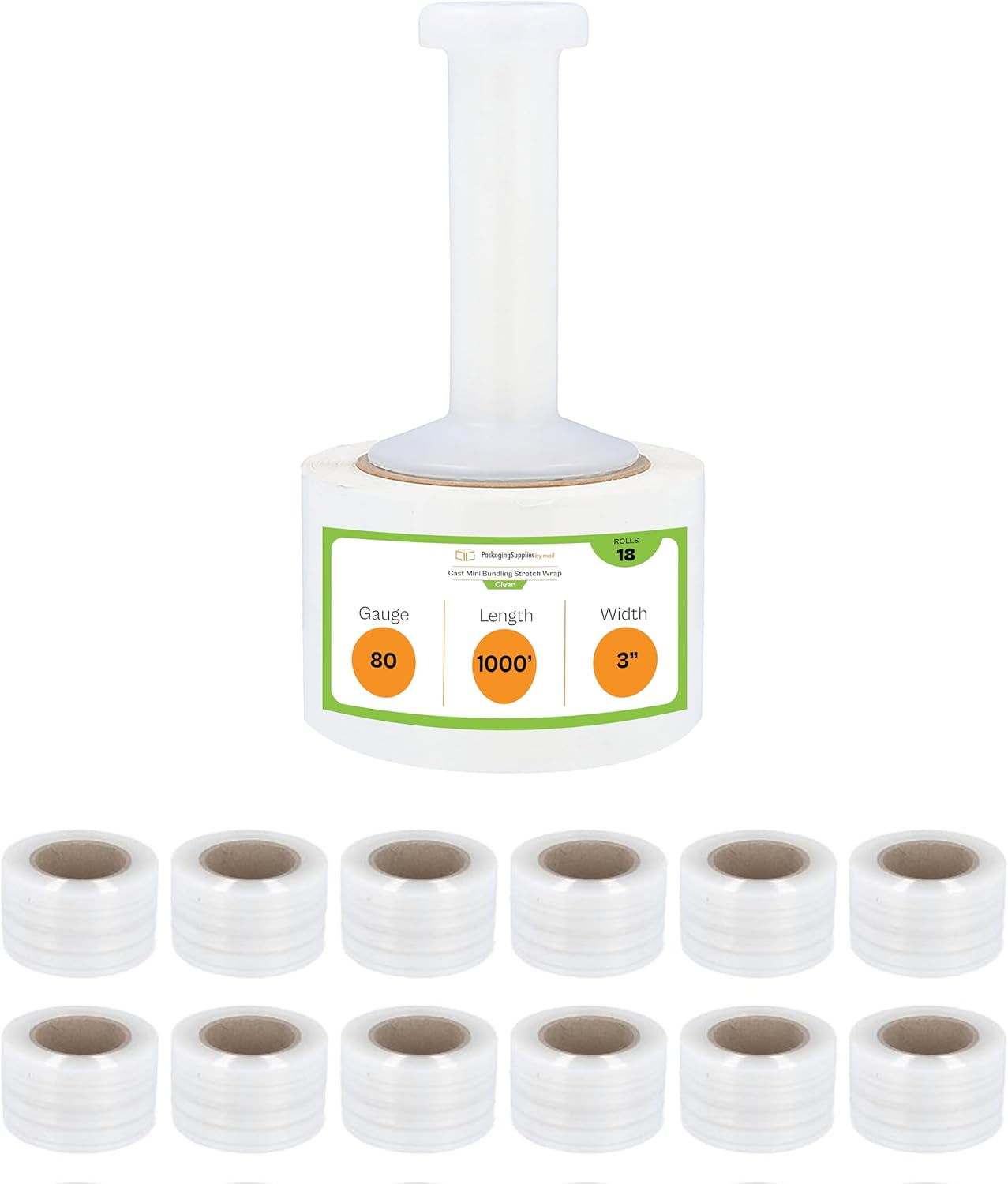 PSBM Mini Stretch Wrap with Handle, 18 Pack, 3 Inch x 1000 Feet, 80 ...
