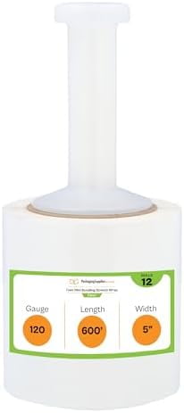 PSBM Mini Stretch Wrap with Plastic Handle, 12 Pack, 5 Inch x 600 Feet, 120 Gauge, Clear Plastic ...