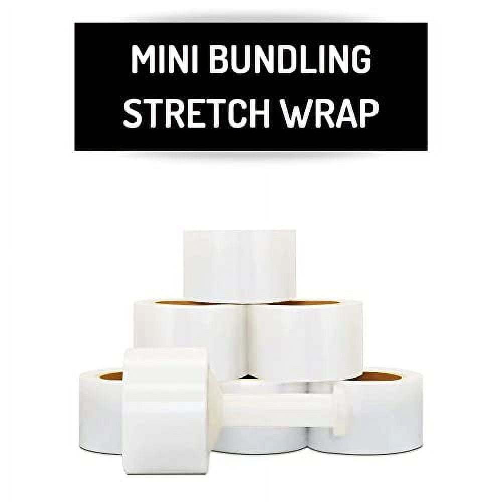 PSBM Mini Stretch Wrap with Plastic Handle, 18 Pack, 3 Inch x 1500 Feet, 80 Gauge, Clear Plastic ...