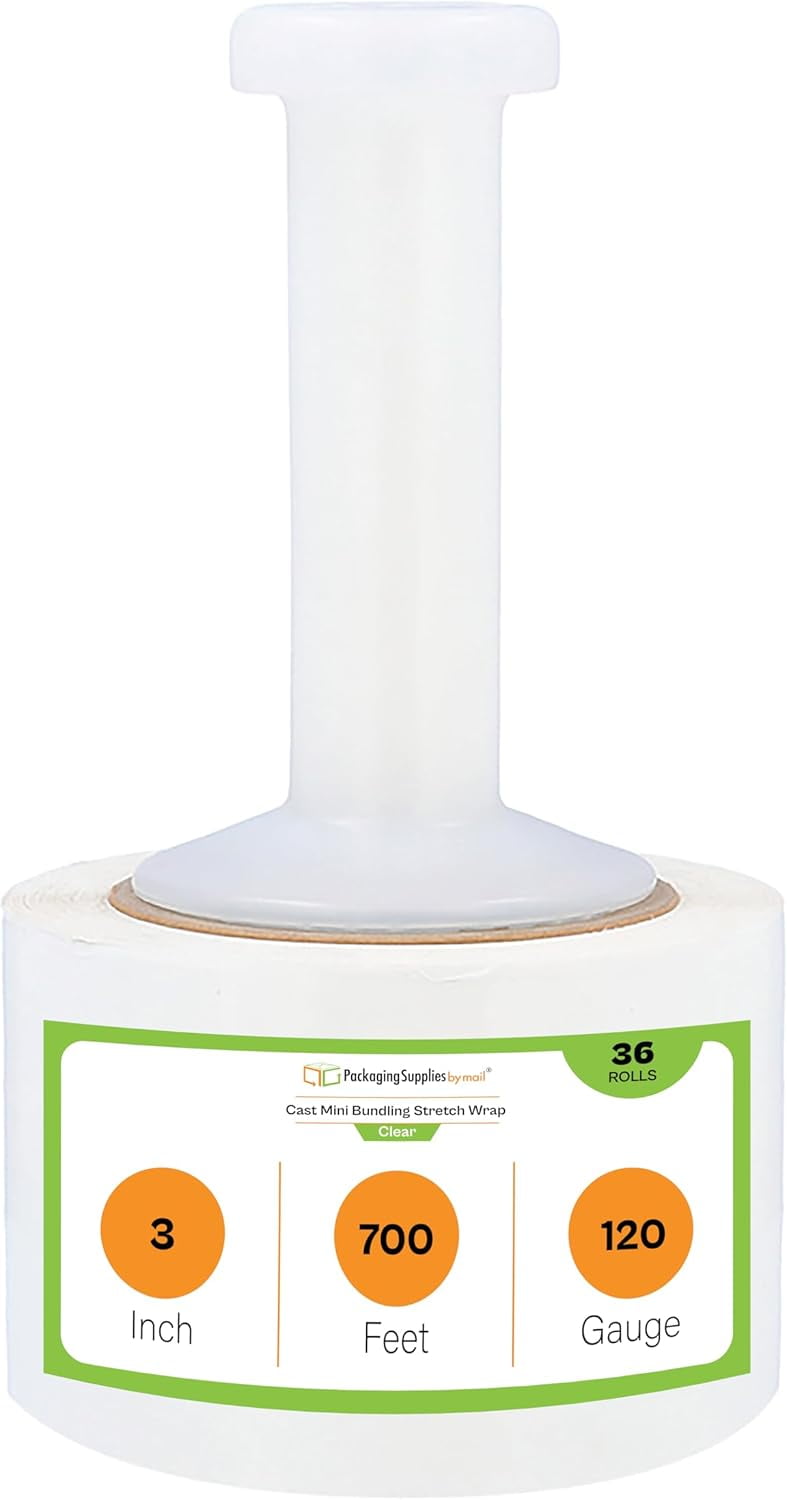 PSBM Mini Stretch Wrap with Plastic Handle, 36 Pack, 3 Inch x 700 Feet ...
