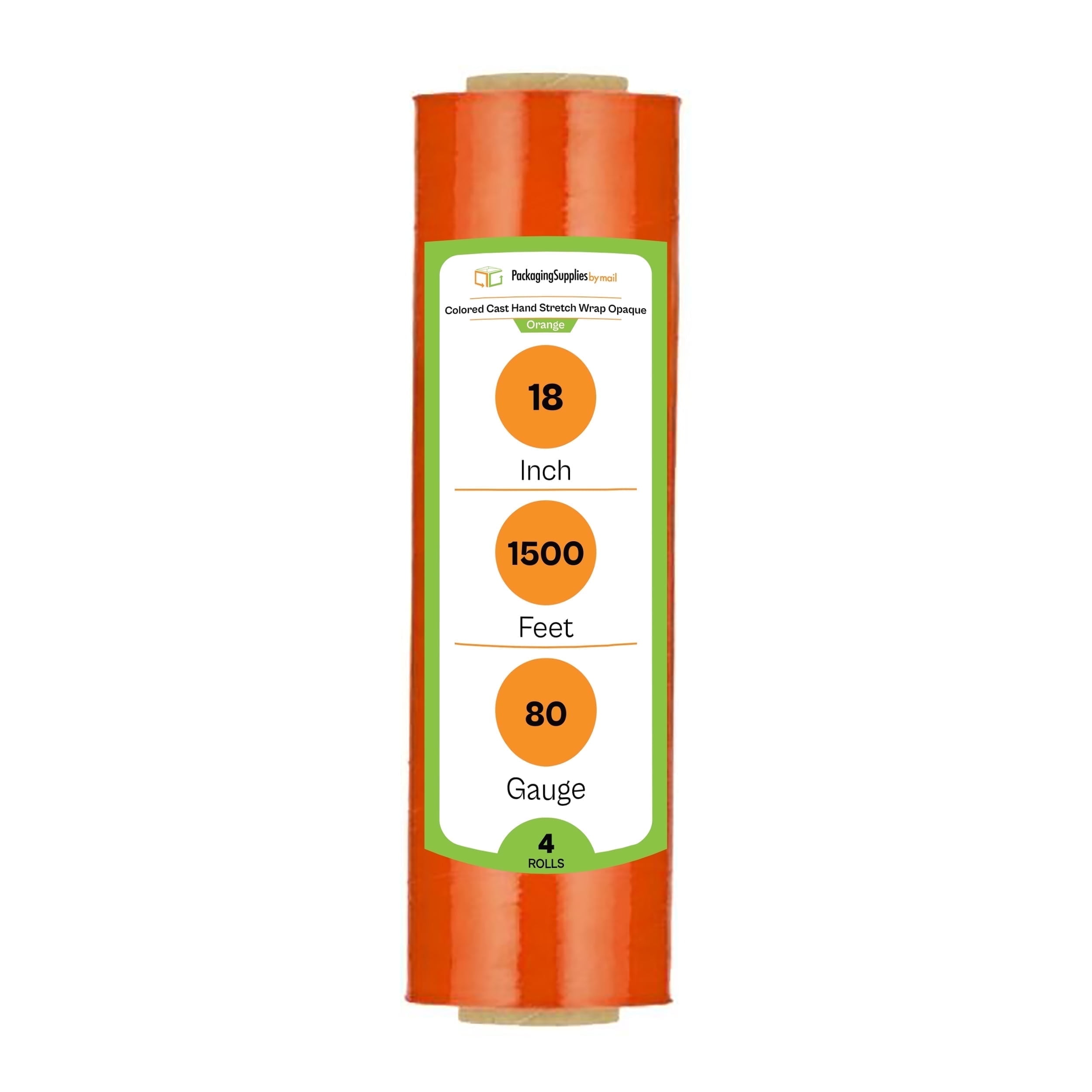 PSBM Cast Hand Stretch Wrap 18" x 1500' 4 Rolls 80 Gauge Plastic Orange ...