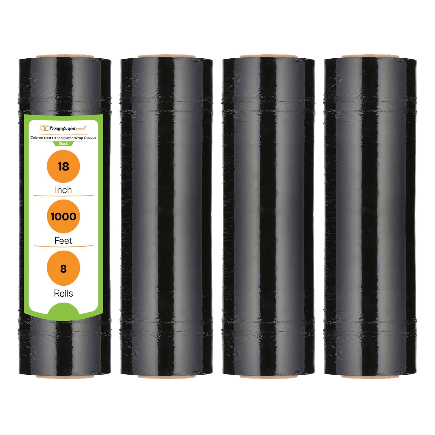 PSBM Cast Hand Stretch Wrap 18" x 1000' 8 Rolls 80 Gauge Plastic Black ...