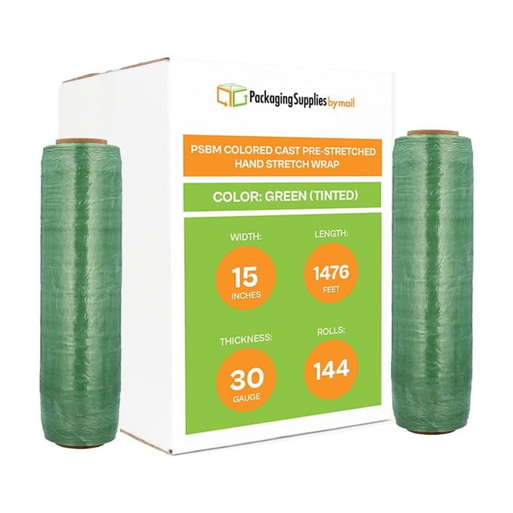 PSBM Pre-Stretch Wrap 15 Inch x 1476 Feet 144 Rolls 30 Gauge Green ...