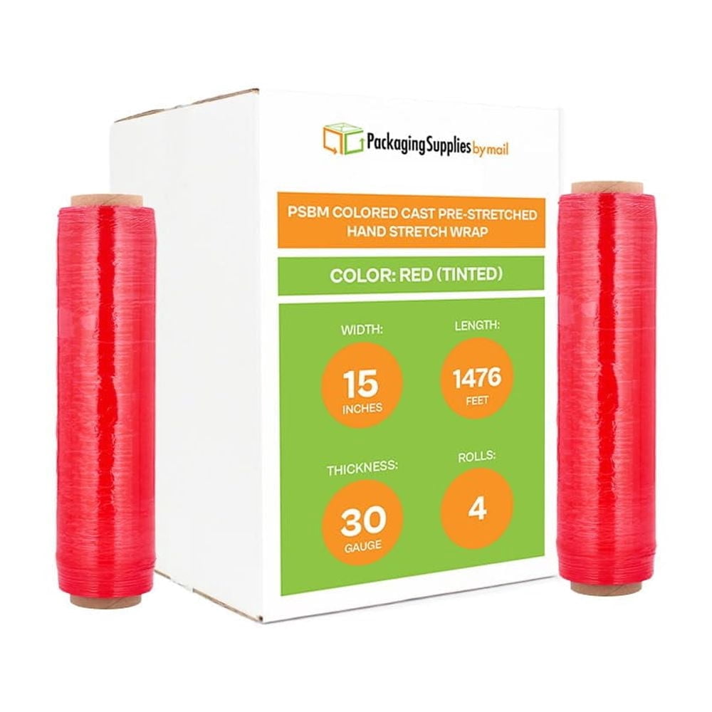 PSBM Pre-Stretch Wrap 15 Inch x 1476 Feet 4 Rolls 30 Gauge Red Plastic ...