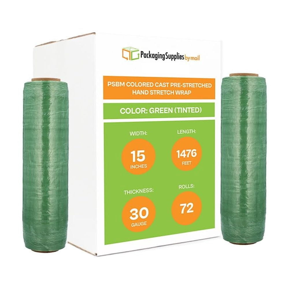 PSBM Pre-Stretch Wrap 15 Inch x 1476 Feet 72 Rolls 30 Gauge Green ...