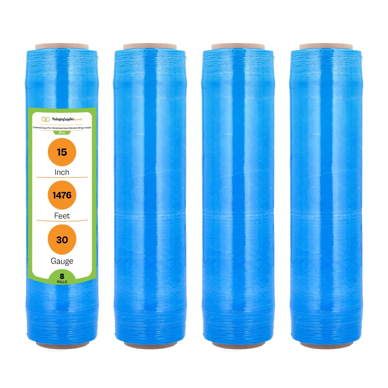 PSBM Pre-Stretch Wrap 15 Inch x 1476 Feet 8 Rolls 30 Gauge Blue Plastic ...