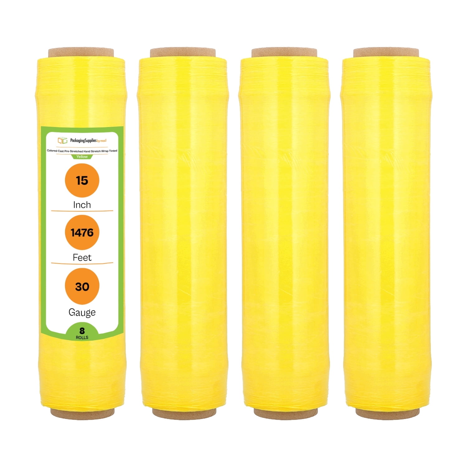 PSBM Pre-Stretch Wrap 15 Inch x 1476 Feet 8 Rolls 30 Gauge Yellow ...