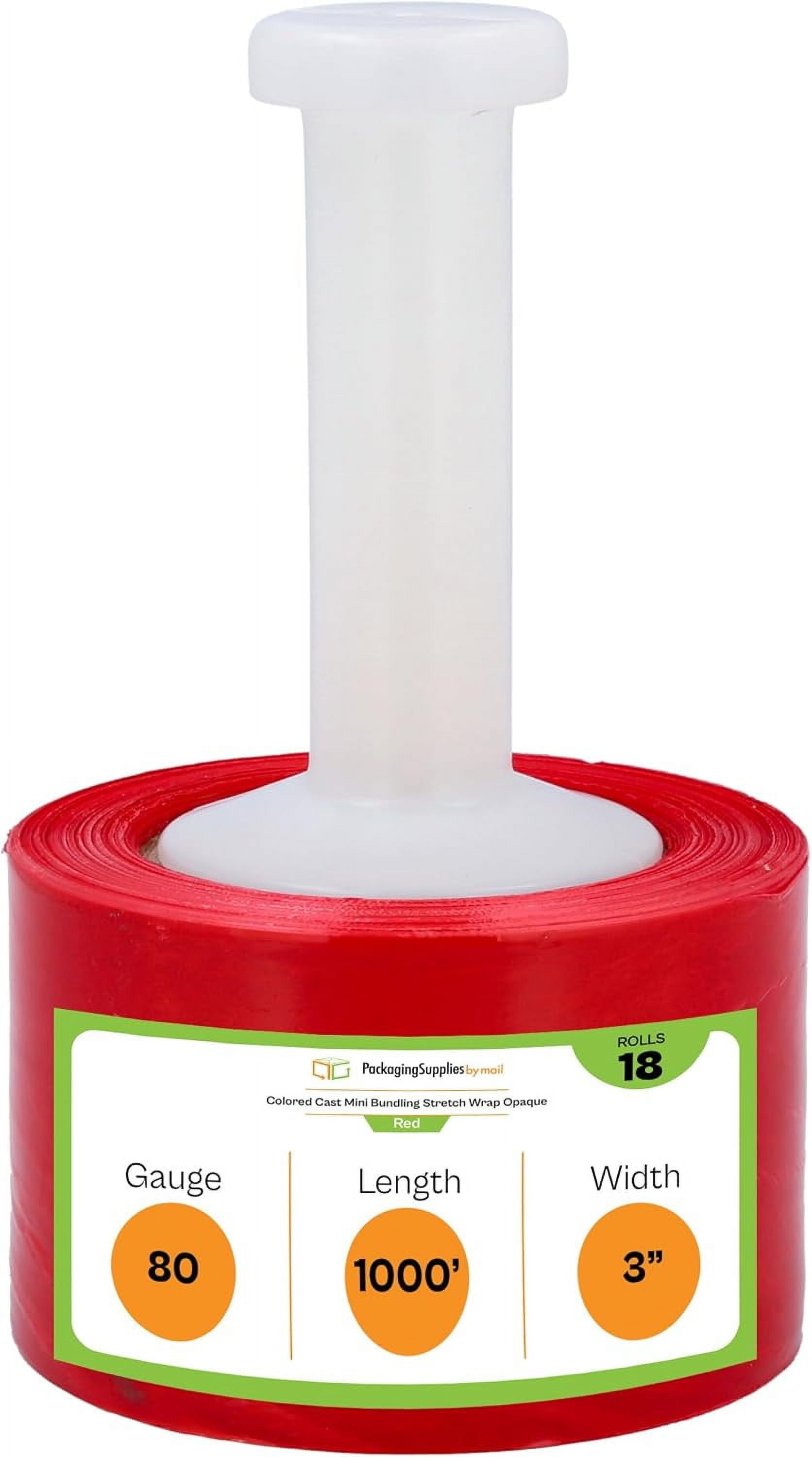PSBM Red Mini Stretch Wrap with Plastic Handle, 18 Pack, 3 Inch x 1000 Feet, 80 Gauge, Color ...