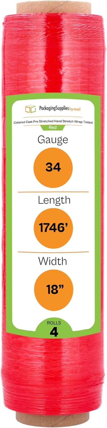 PSBM Cast Hand Pre-Stretched Stretch Wrap 17" x 1476' 4 Rolls 34 Gauge ...