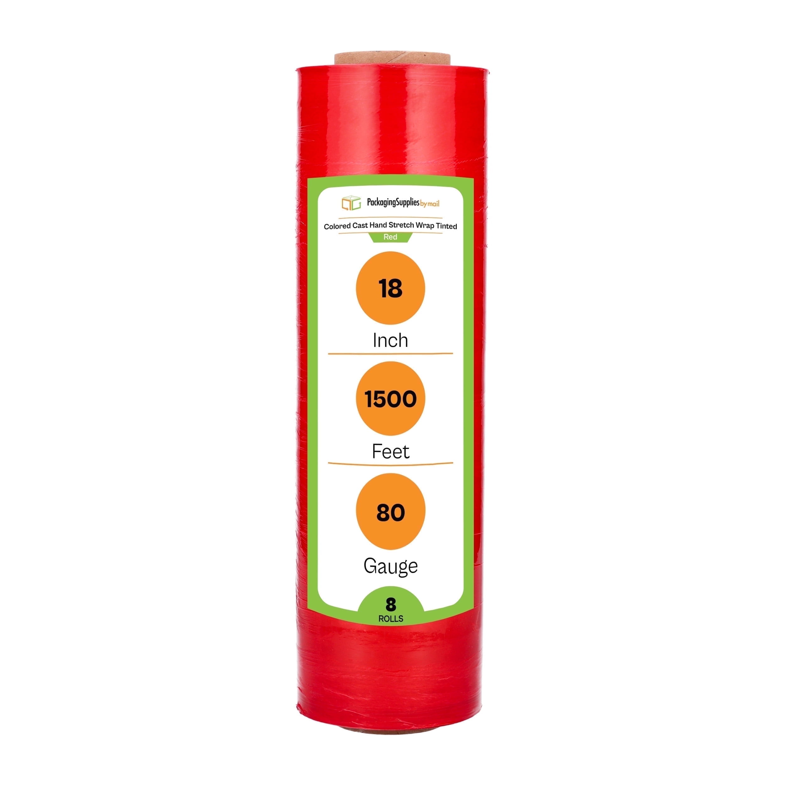 PSBM Cast Hand Stretch Wrap 18" x 1500' 8 Rolls 80 Gauge Plastic Red ...