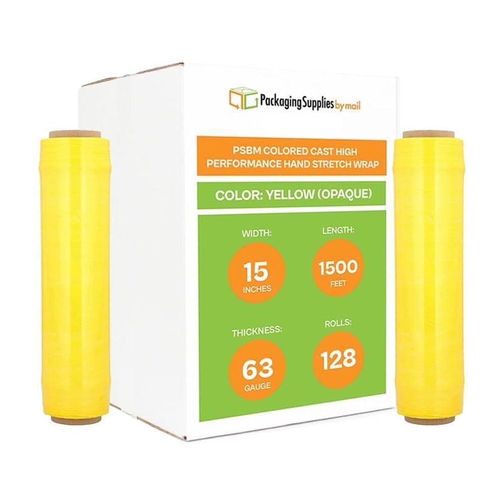 PSBM Stretch Wrap 15 Inch x 1500 Feet 128 Rolls 63 Gauge Yellow Opaque ...