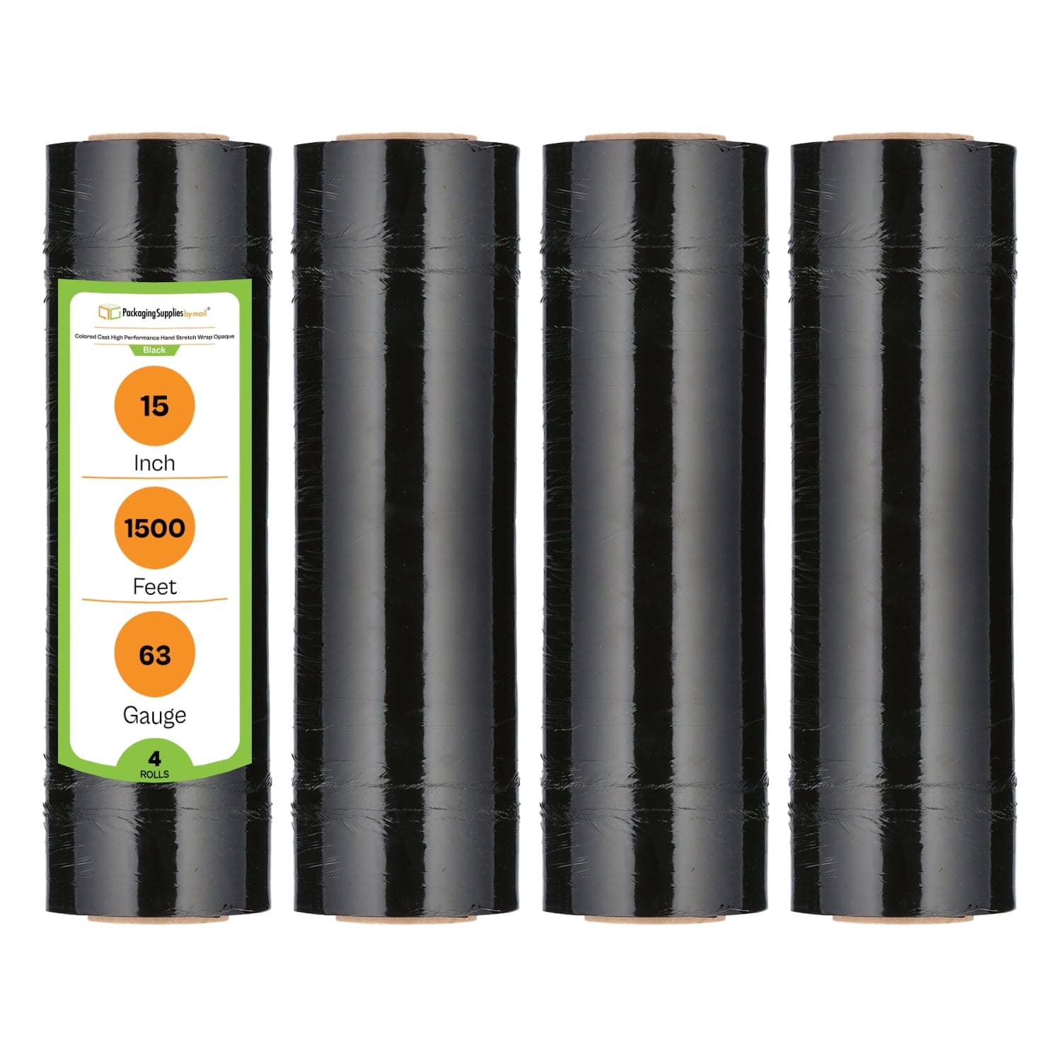 PSBM Stretch Wrap 15 Inch x 1500 Feet 4 Rolls 63 Gauge Black Opaque ...