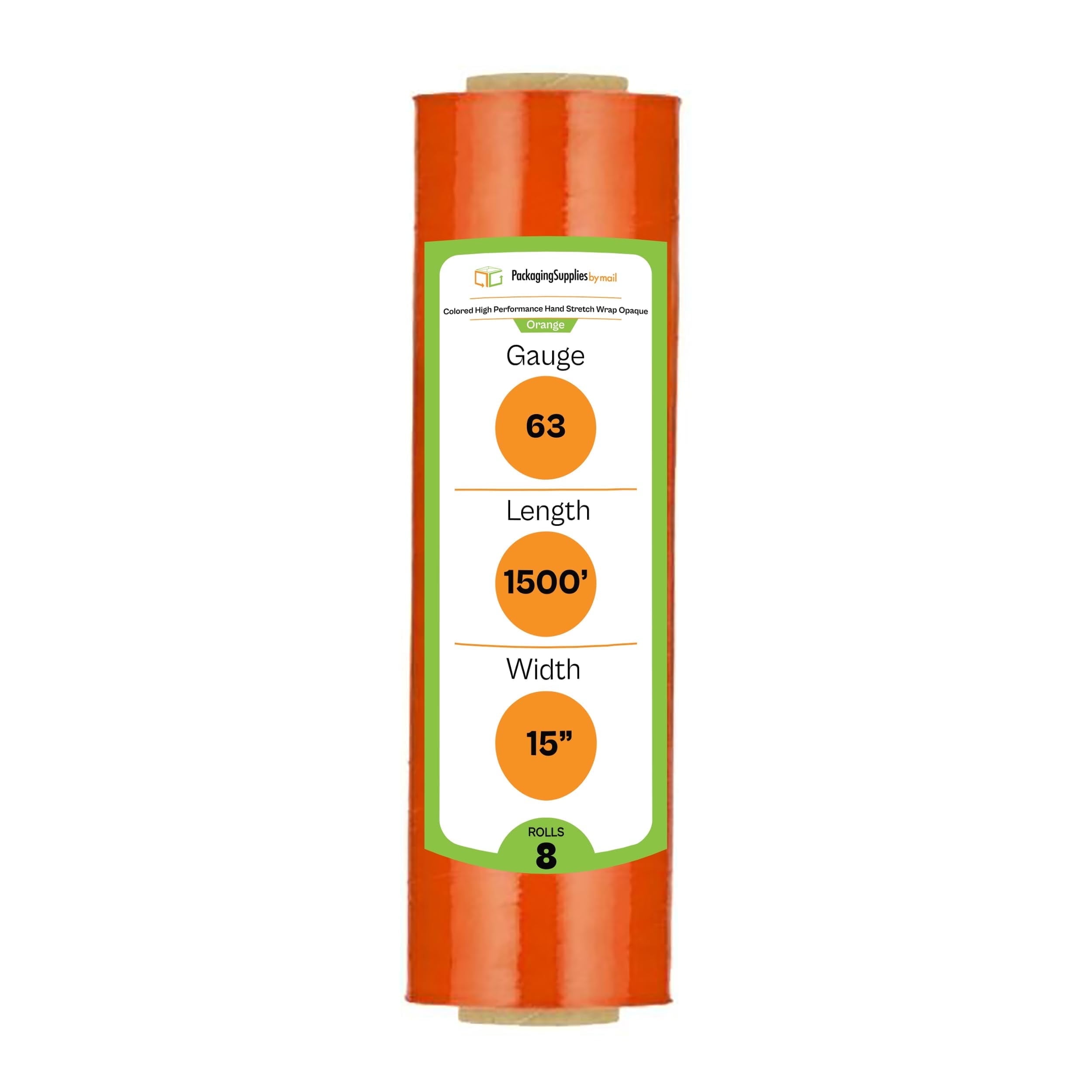 PSBM Stretch Wrap 15 Inch x 1500 Feet 8 Rolls 63 Gauge Orange Opaque ...