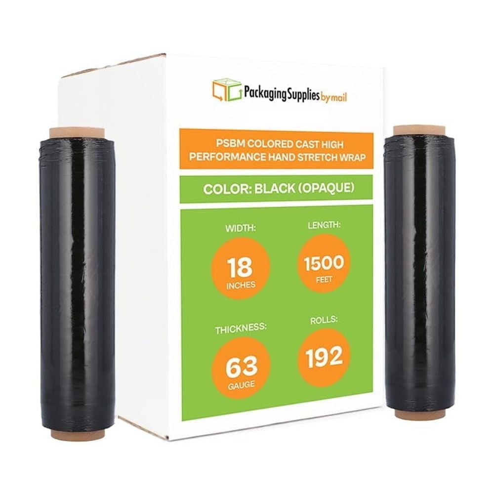 PSBM Stretch Wrap 18 Inch x 1500 Feet 192 Rolls 63 Gauge Black Opaque ...