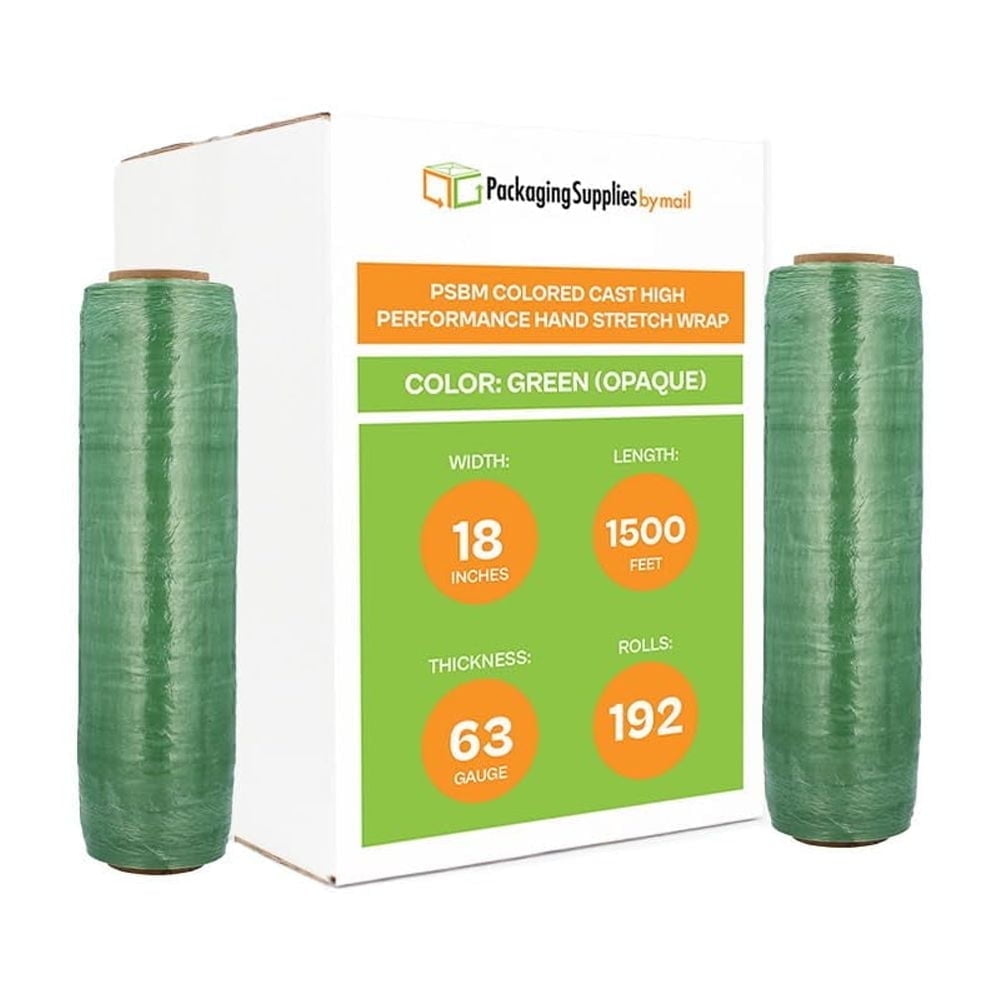 PSBM Stretch Wrap 18 Inch x 1500 Feet 192 Rolls 63 Gauge Green Opaque ...