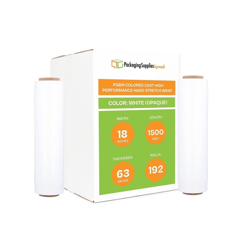 PSBM Stretch Wrap 18 Inch x 1500 Feet 192 Rolls 63 Gauge White Opaque ...