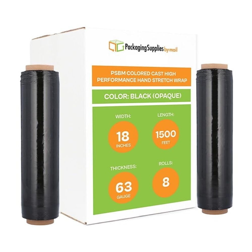 PSBM Stretch Wrap 18 Inch x 1500 Feet 8 Rolls 63 Gauge Black Opaque ...