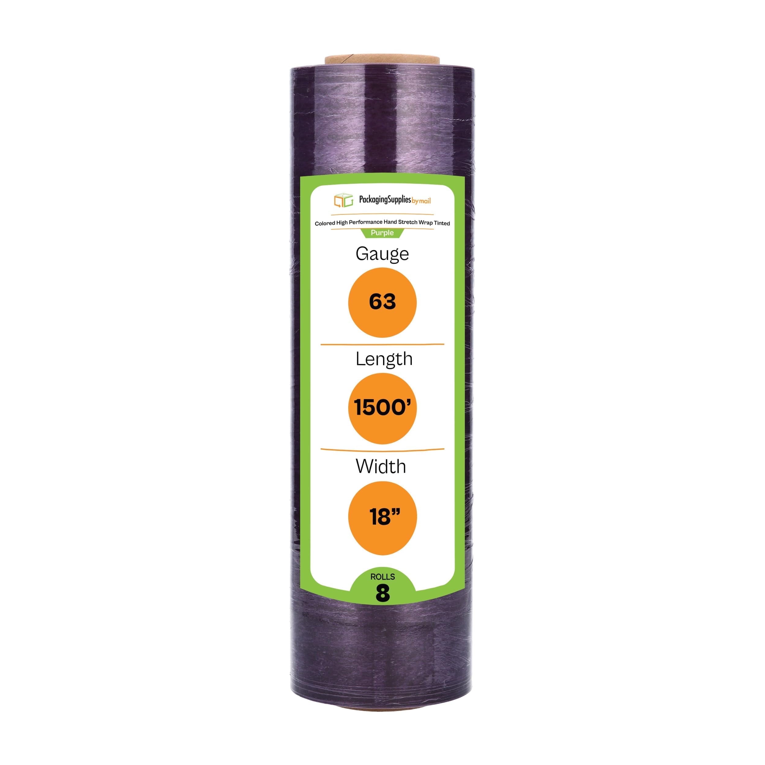 PSBM Stretch Wrap 18 Inch x 1500 Feet 8 Rolls 63 Gauge Purple Opaque ...