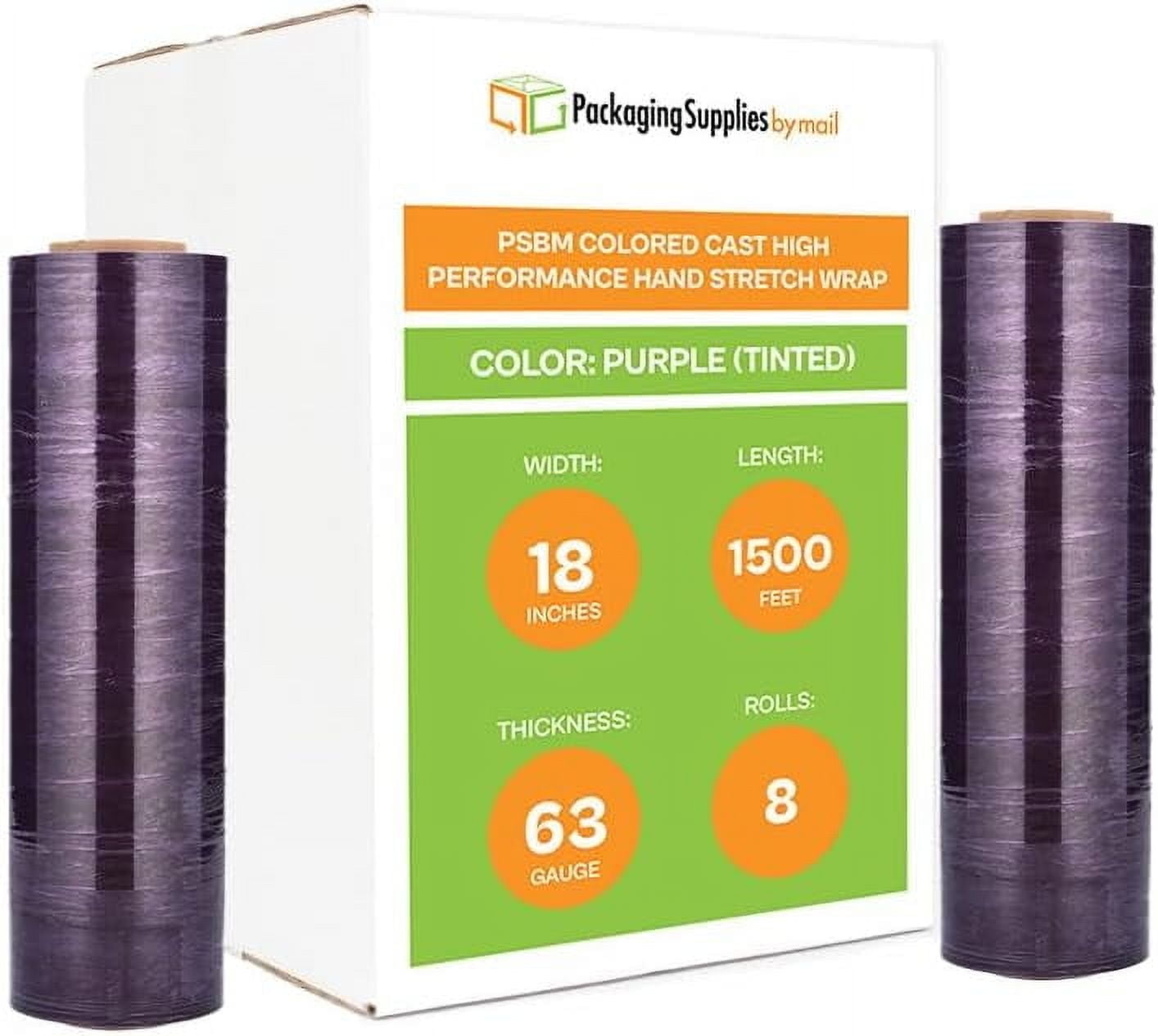 PSBM Stretch Wrap 18 Inch x 1500 Feet 8 Rolls 63 Gauge Purple Tinted Hand Shrink Film for Pallet ...