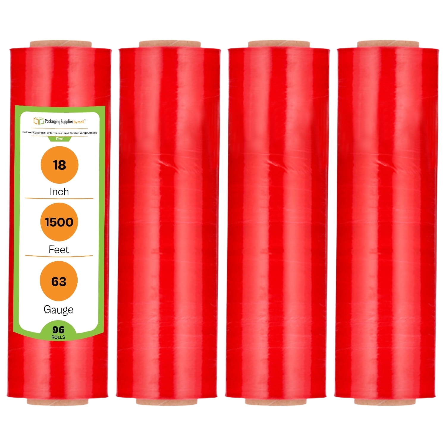 PSBM Stretch Wrap 18 Inch x 1500 Feet 96 Rolls 63 Gauge Red Opaque Hand ...