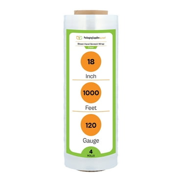 PSBM Mini Hand Stretch Wrap with Extended Core Handle 5" x 1000' 24 Rolls 60 Gauge Clear Plastic ...