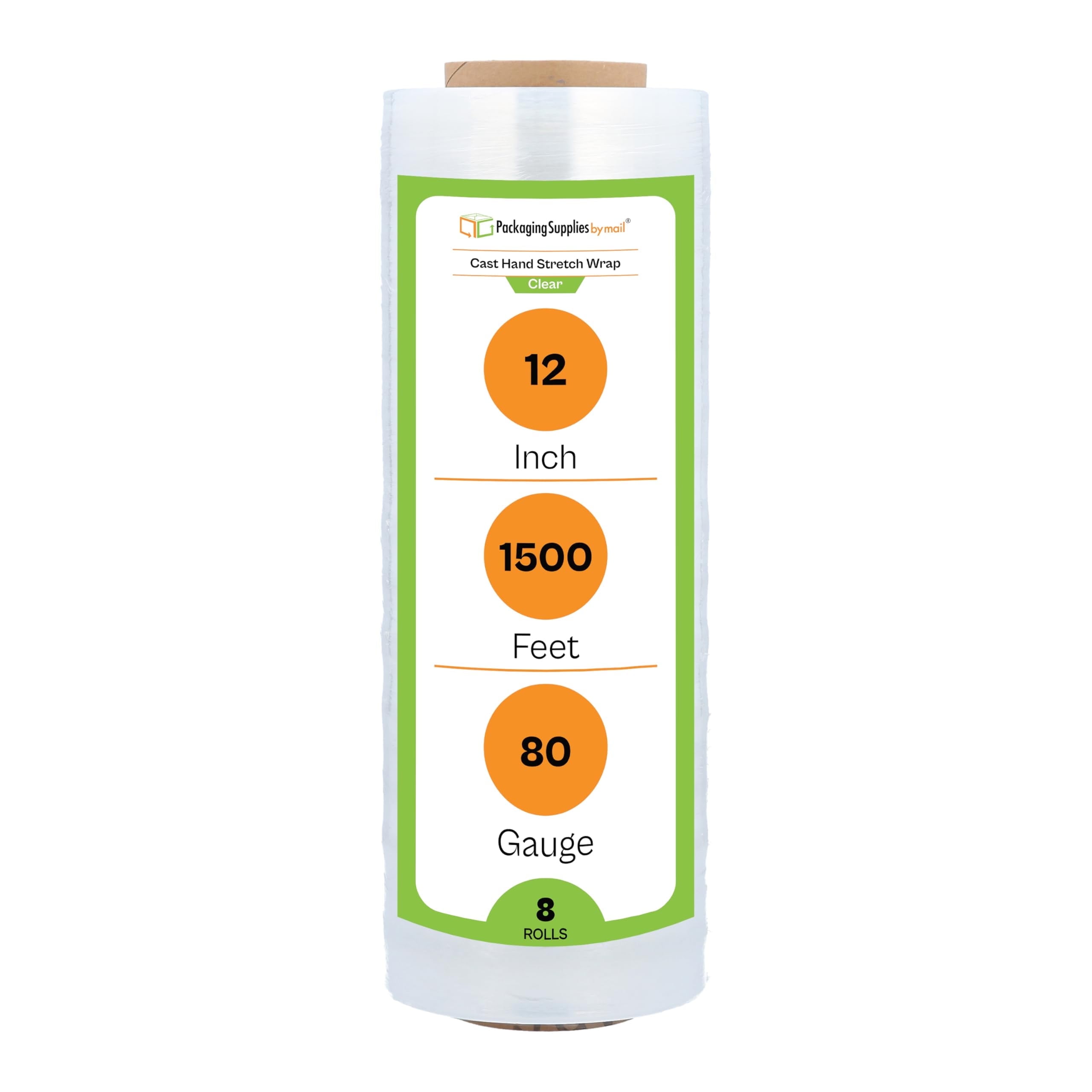 PSBM Stretch Wrap 12 Inch x 1500 Feet 80 Gauge 8 Rolls Clear Plastic ...