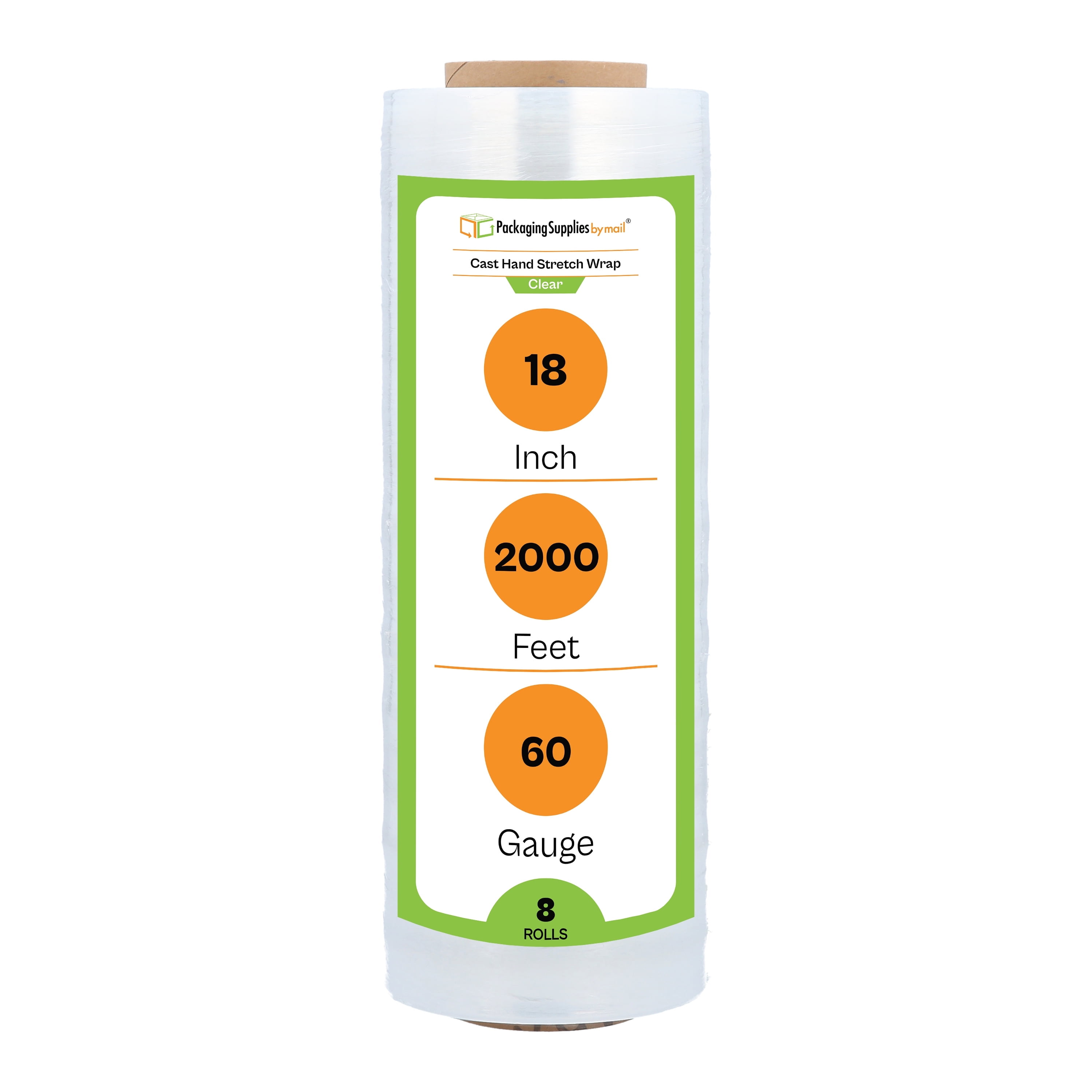 PSBM Hand Stretch Wrap 18" x 2000' 8 Rolls 60 Gauge Clear Shrink Film ...