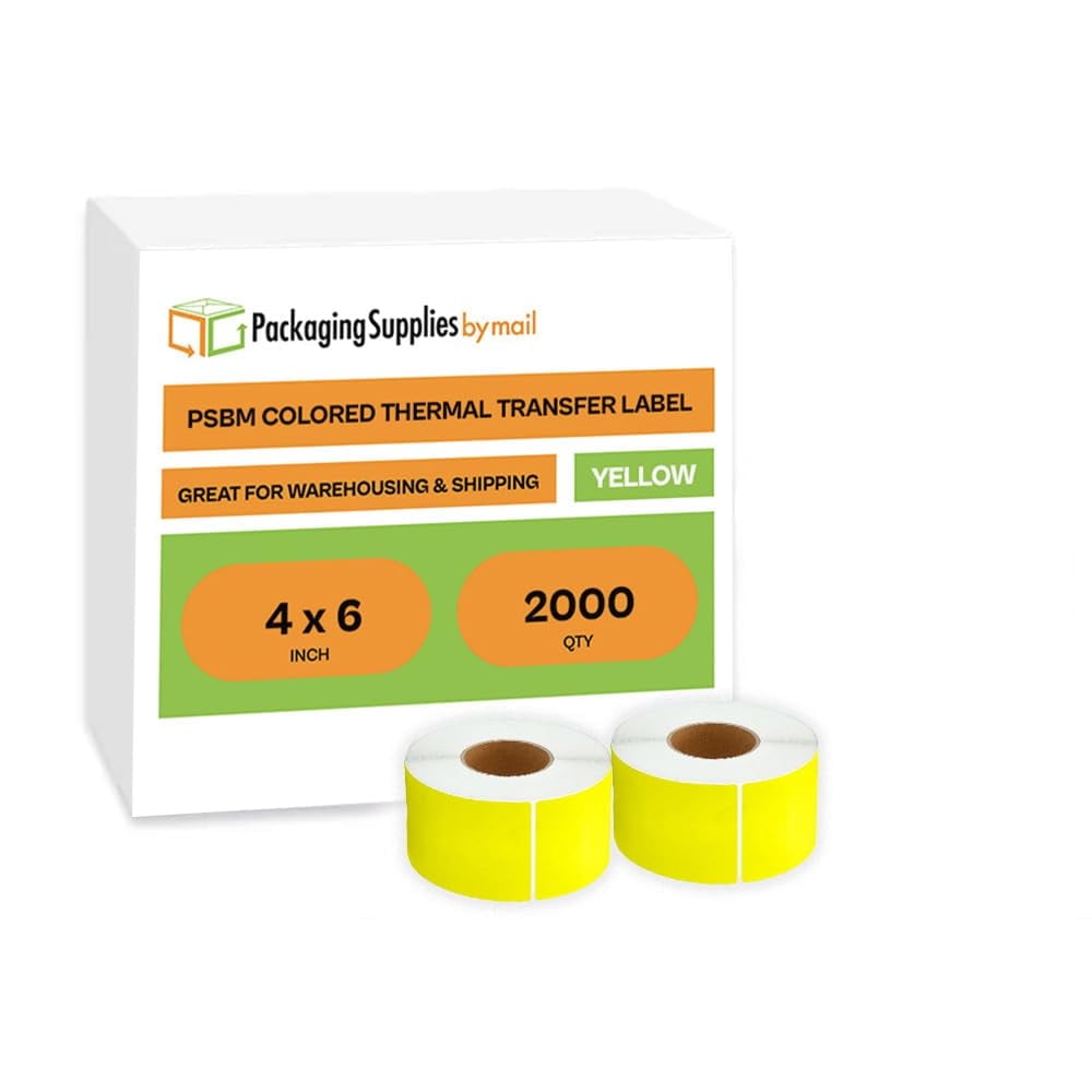 PSBM Thermal Transfer Labels Yellow 4x6 Inch 8000 Labels Requires ...