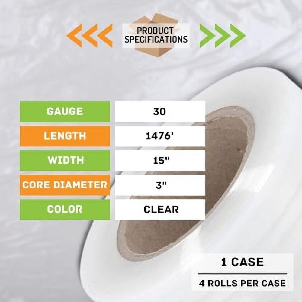 PSBM White Stretch Wrap, 15 Inch x 1476 Feet, 4 Pack, Tinted Pre ...