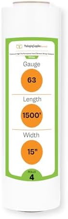 PSBM White Stretch Wrap, 4 Pack, 18 Inch x 1500 Feet, 63 Gauge, Dark ...