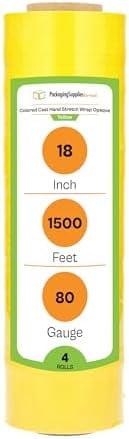 PSBM Yellow Cast Stretch Wrap, 4 Pack, 18 Inch x 1500 Feet, 80 Gauge ...