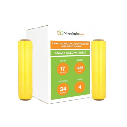 PSBM Yellow Stretch Wrap, 4 Pack, 17 Inch x 1476 Feet, 34 Gauge, Dark ...