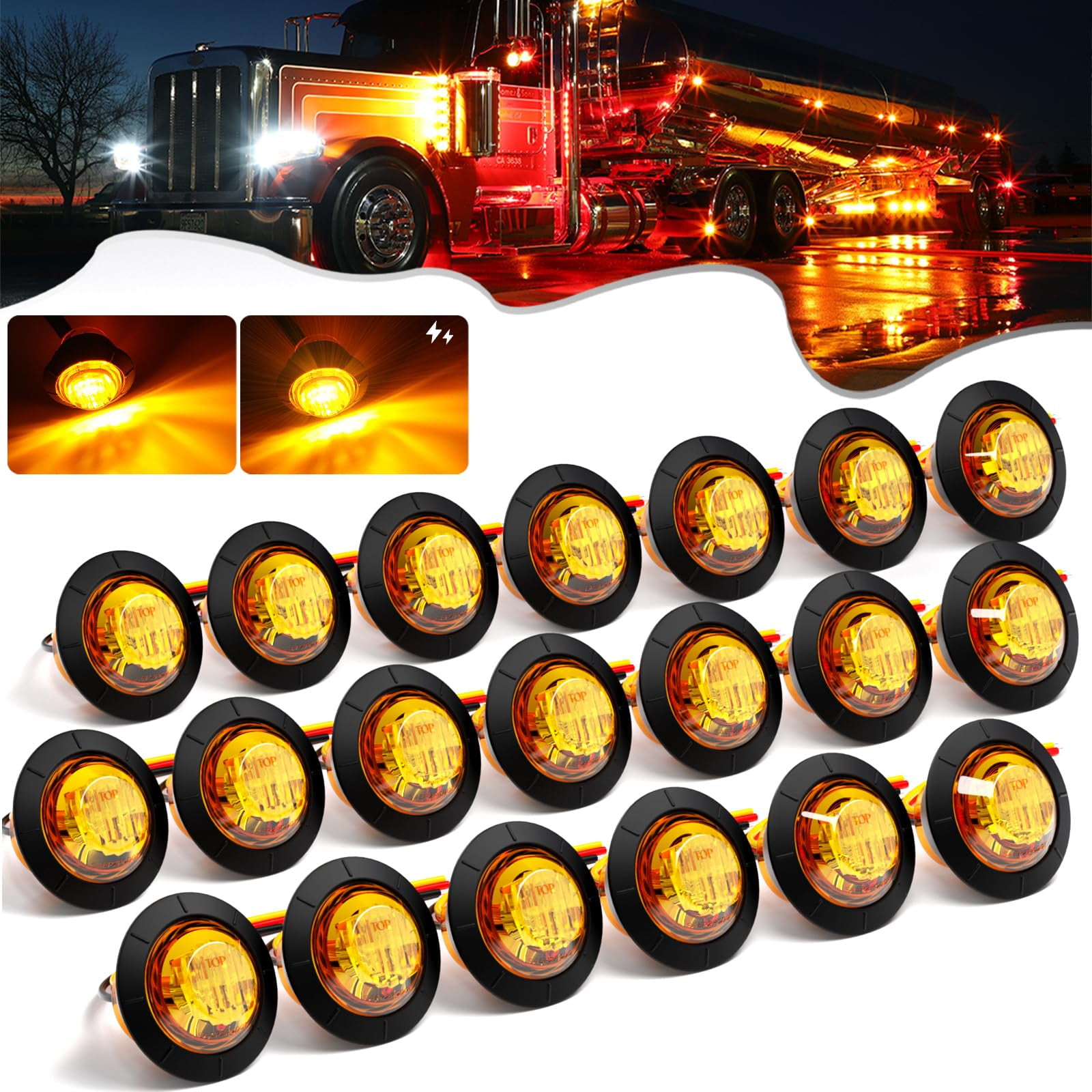 PSEQT 20Pcs 3/4" Strobe SSF20 Flash+Steady Marker Lights Function Amber ...