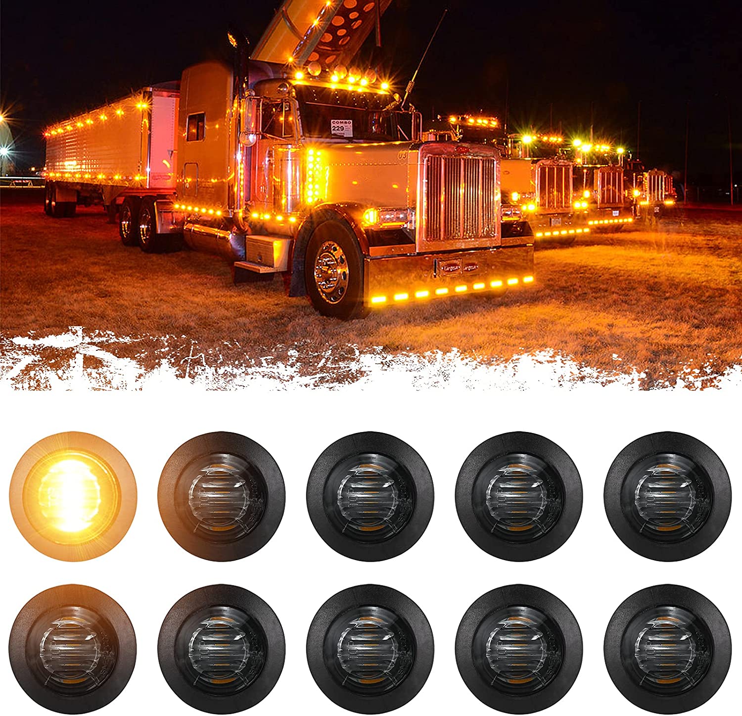 PSEQT 3/4" Round Amber LED Side Marker Lights Clearance Turn Signal ...