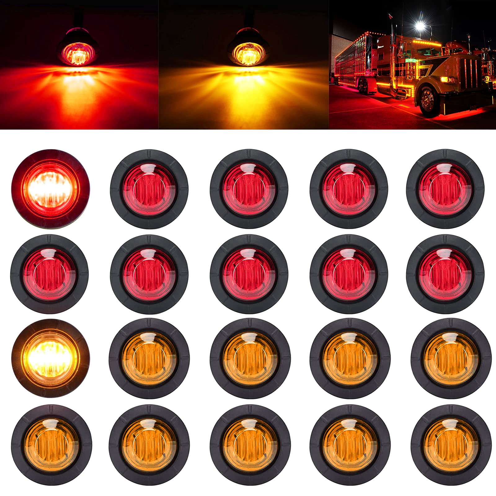 PSEQT 3/4" Round LED RRF12 Side Marker Clearance Lights Front Rear ...